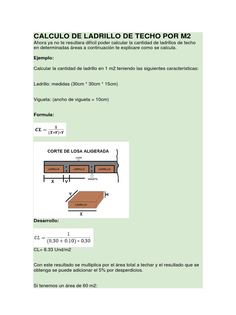 Calculo de Ladrillo de Techo Por m2 | PDF