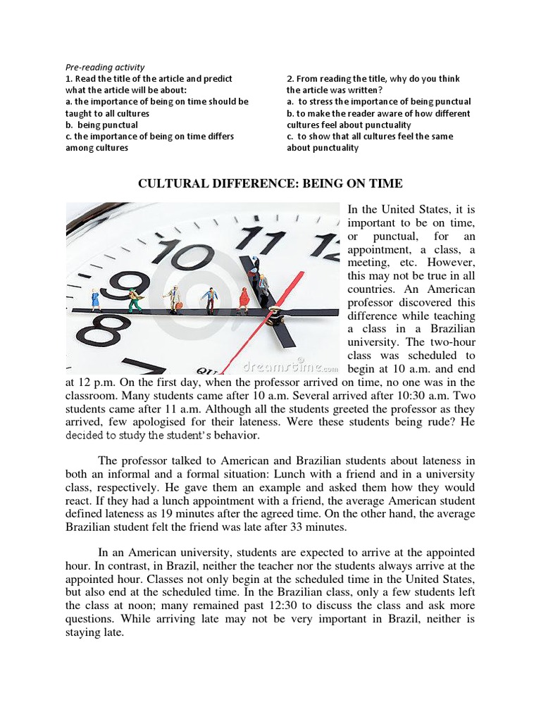 Cultural Differences - Being On Time | PDF | Reading (Process) | Brazil
