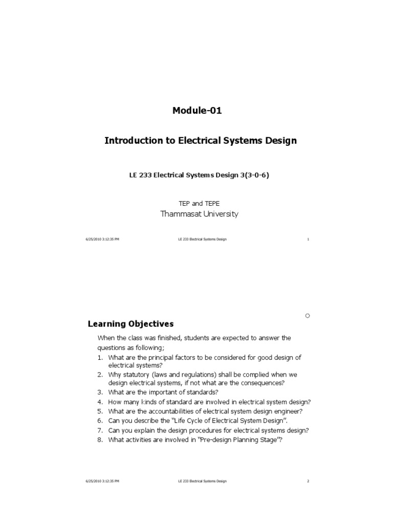 LE 233-02!01!03 Introduction To Electrical Systems Design | PDF | International Electrotechnical ...