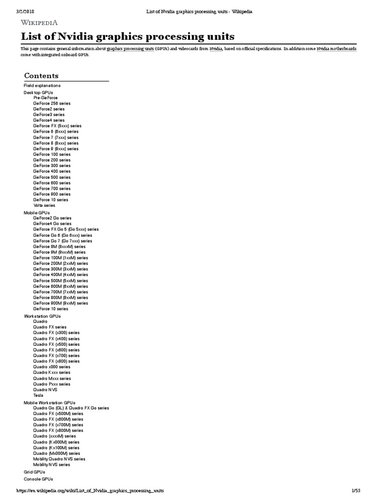 List of Nvidia Graphics Processing Units - Wikiped | PDF | Graphics ...