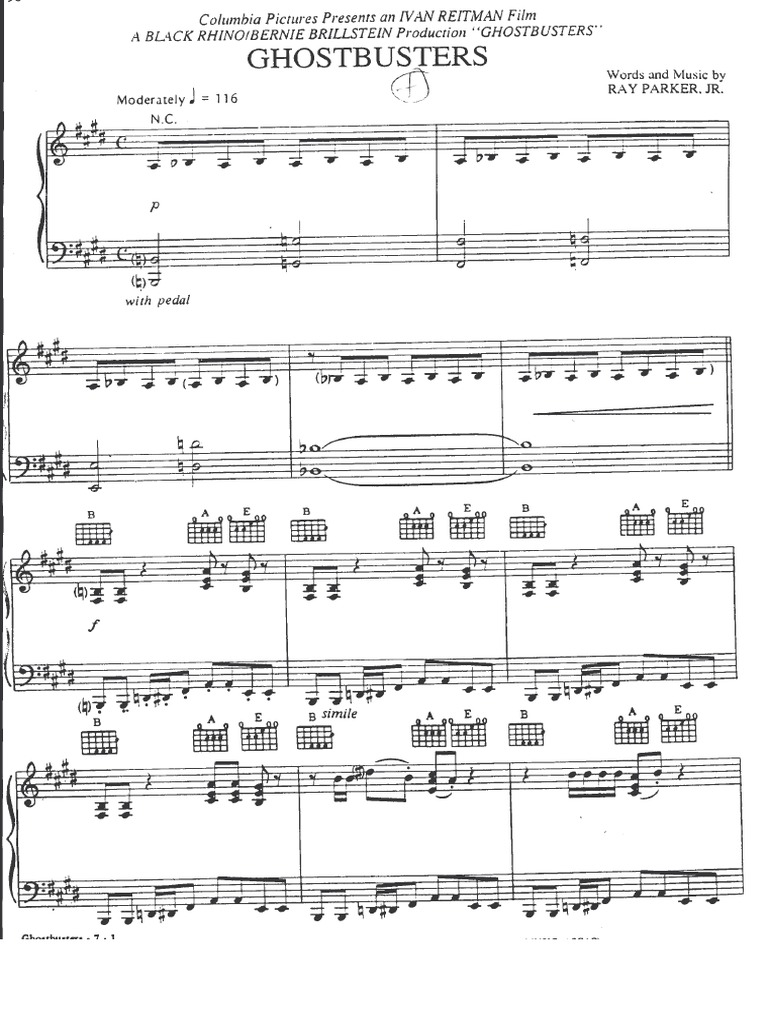 Ray Parker JR - Ghostbusters Theme (Piano Score) PDF | PDF