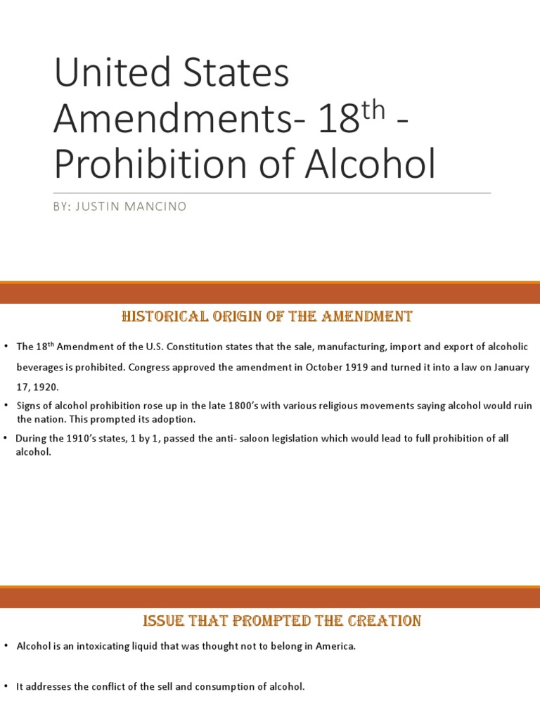 United States Amendments-2 18th - Prohibition of Alcohol | PDF ...