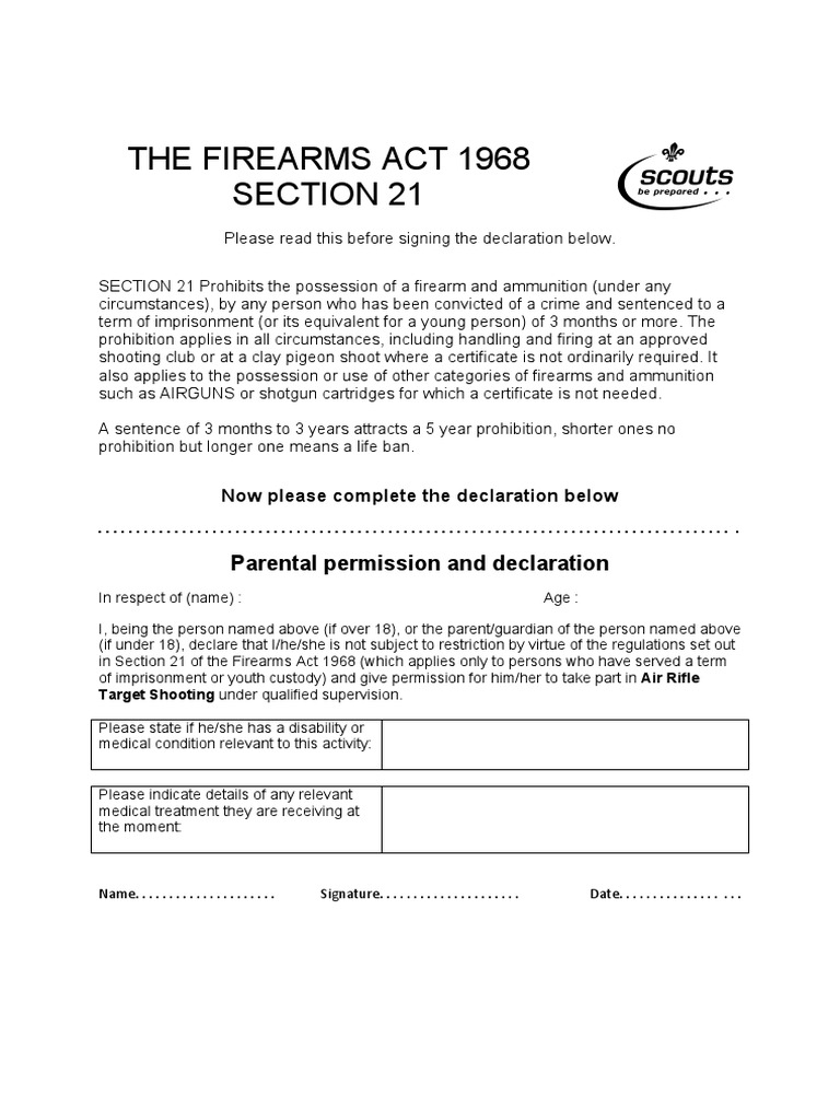 Section 21 Firearms Declaration Form | PDF | Politics | Law