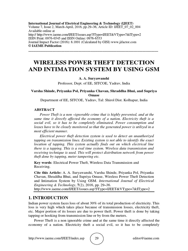 Wireless Power Theft Detection and Intimation System by Using GSM | PDF ...