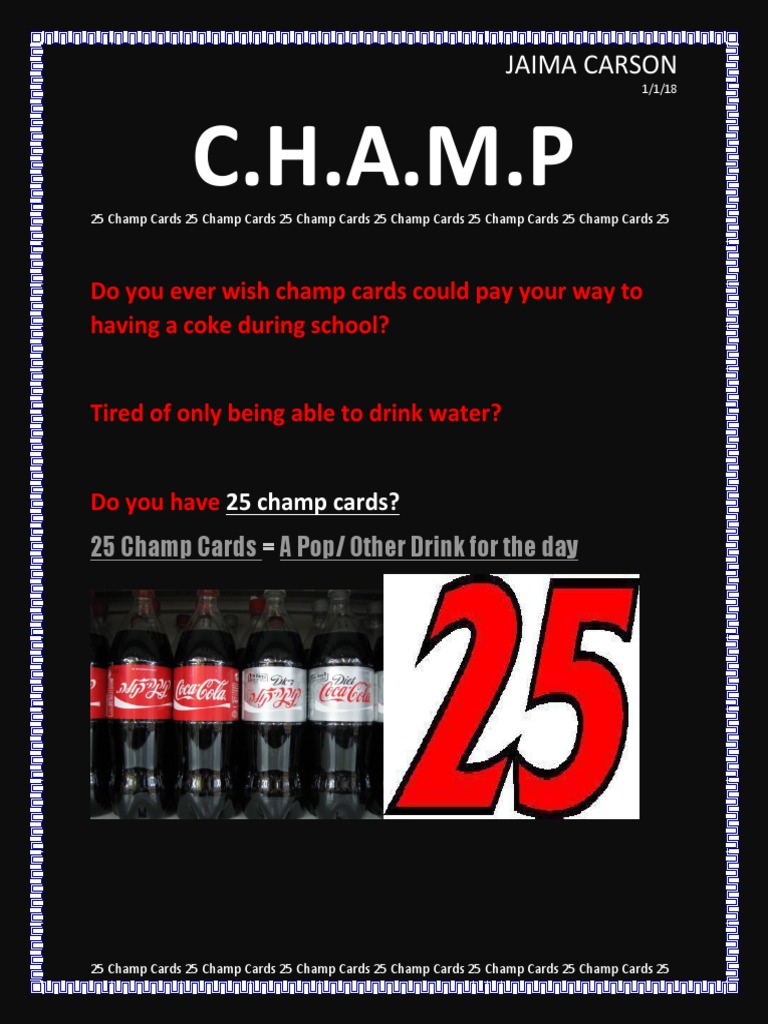 Champ Cards for School Drinks Guide | PDF
