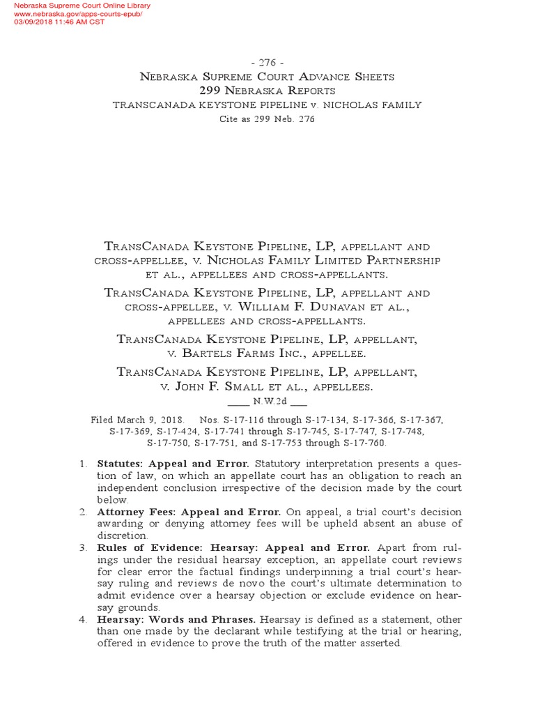 TransCanada Keystone Pipline, LP v. Nicholas Family LTD P'ship, No. S ...