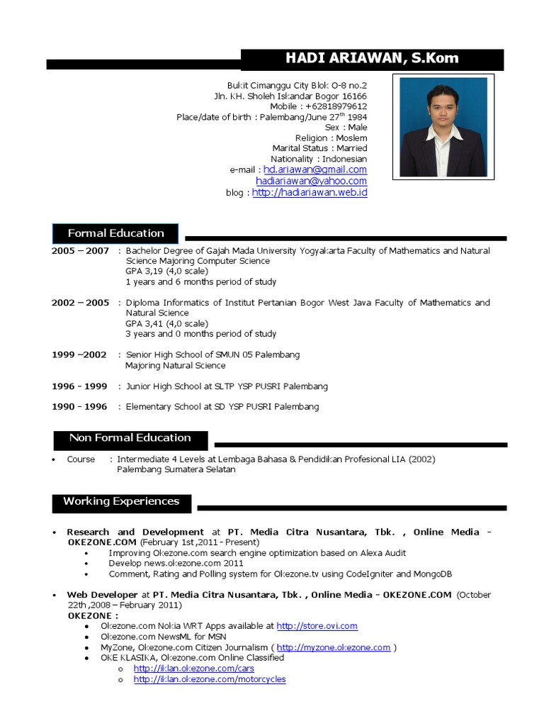 Hadi Ariawan - Curriculum Vitae | PDF | World Wide Web | Internet & Web
