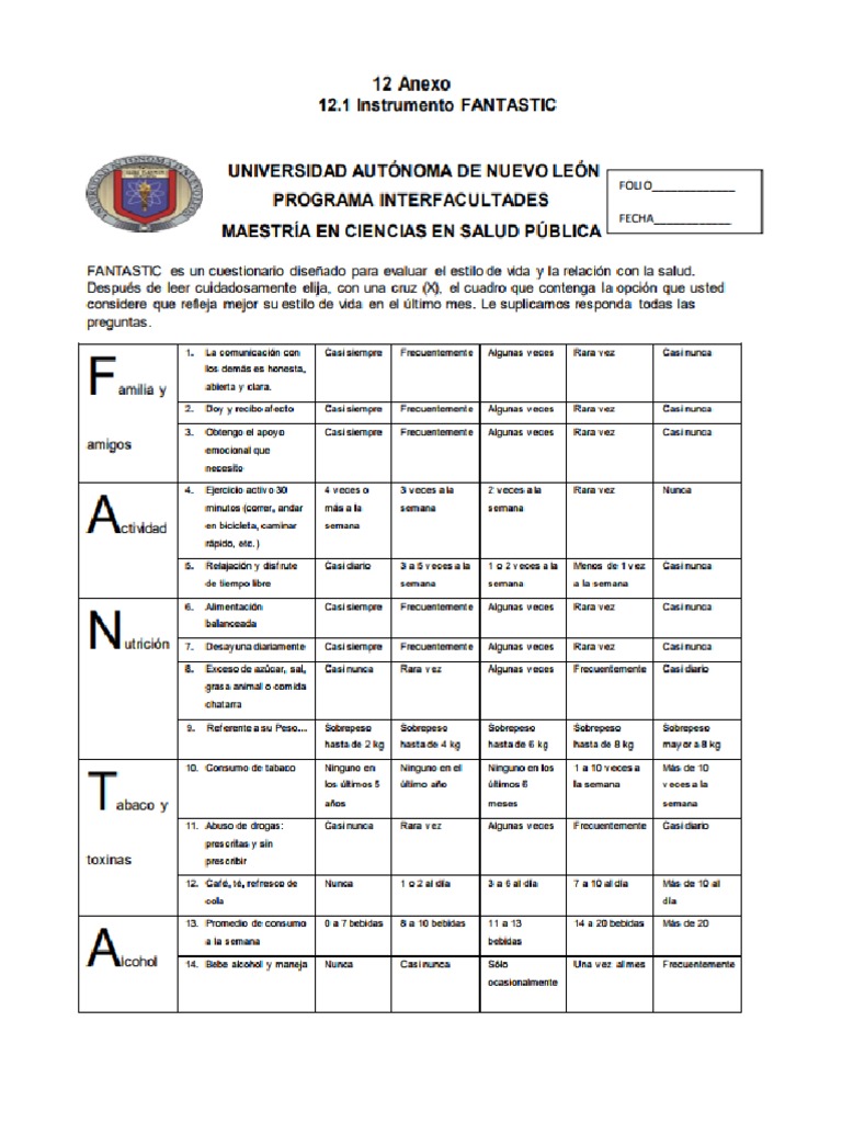 Cuestionario Fantastic | PDF