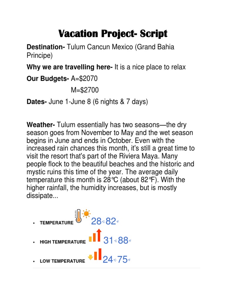 Vacation Project Script | PDF | Beverages | Nature