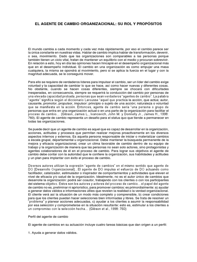 Agente de Cambio Organizacional: Rol y Perfil | PDF | Liderazgo ...