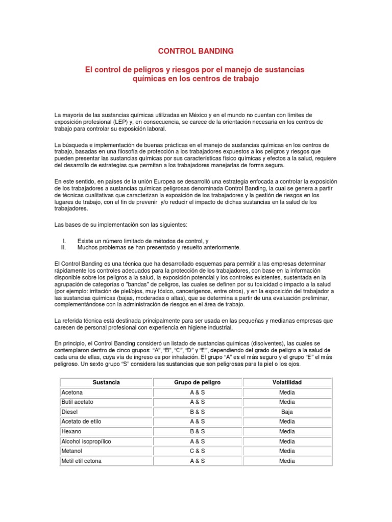 Control Banding | PDF | Toxicidad | Seguridad y salud ocupacional