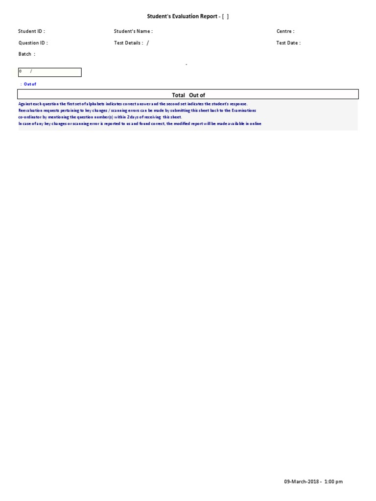 Student ID: Student's Name: Centre: Question ID: Test Details: / Test ...