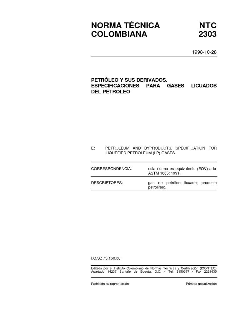 Especificaciones NTC 2303 para Gases LP | PDF | Combustibles | Cobre