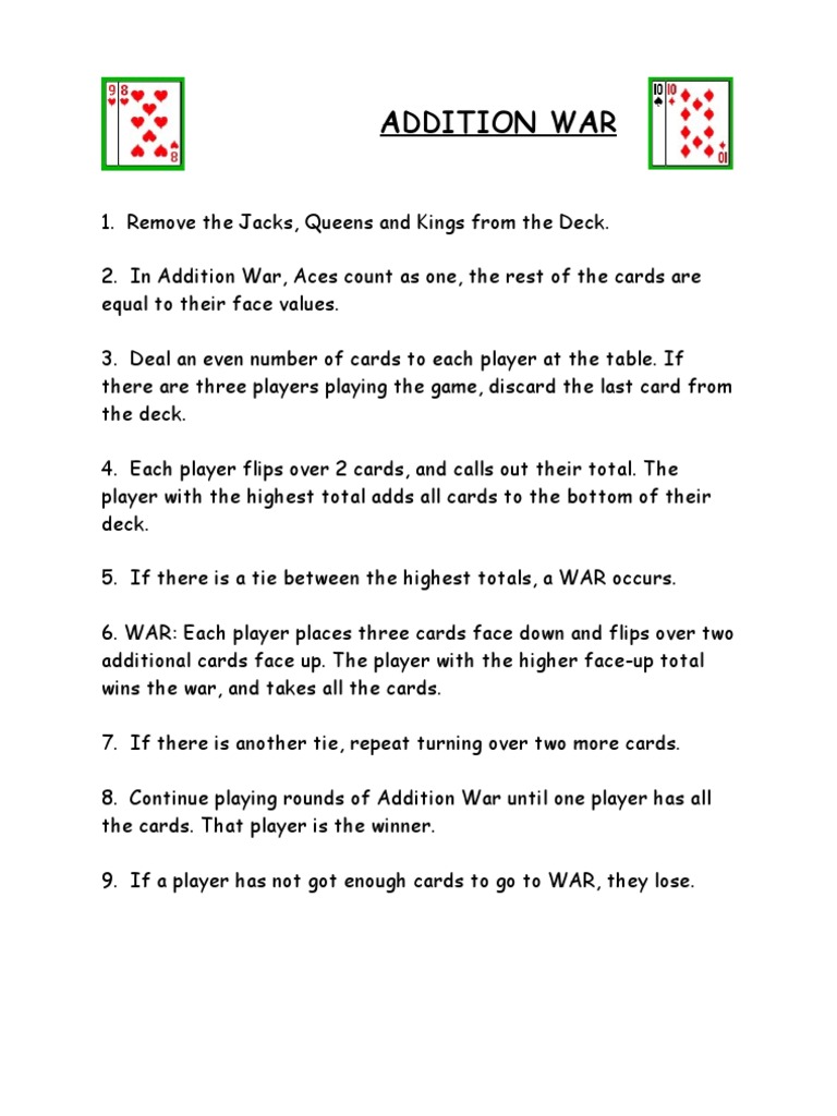 Addition War Card Game Rules | PDF