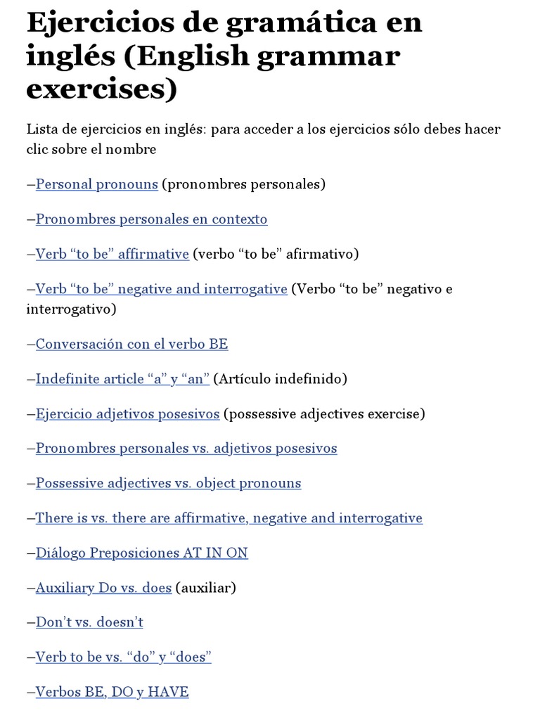 Ejercicios de Gramática en Inglés (English Grammar Exercises) | PDF ...