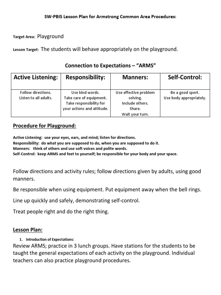 Playground Behavior Expectations Lesson | PDF | Etiquette | Playground