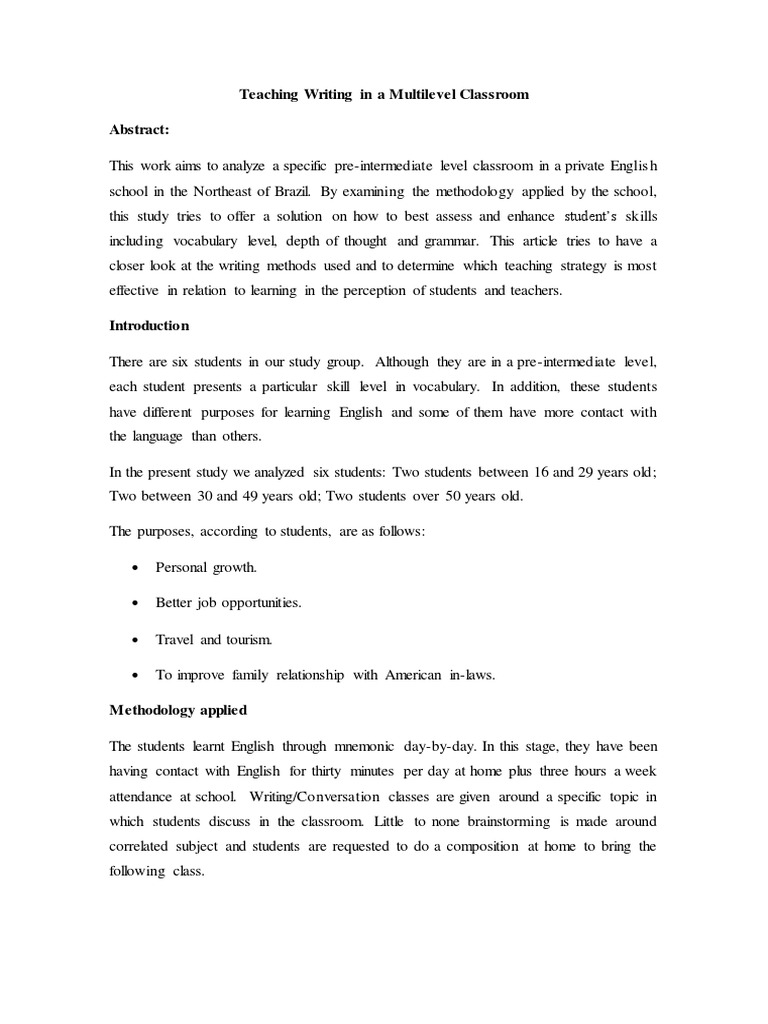 Teaching Writing in A Multilevel Classroom - Final Draft | PDF | Reading Comprehension | Cognition