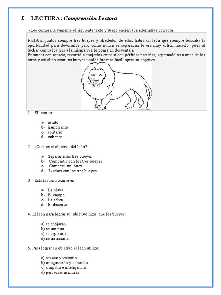 Prueba de Comprension Lectora | PDF | Lectura (proceso) | Comprensión ...