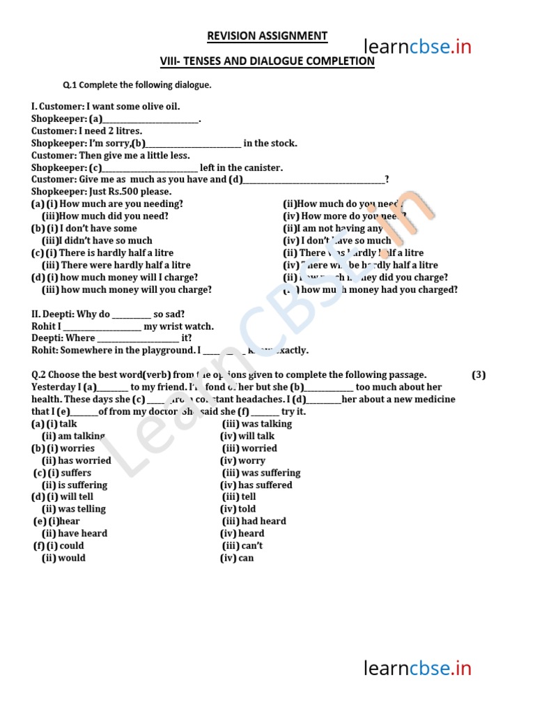 English Grammar Tenses and Dialogue Completion | PDF