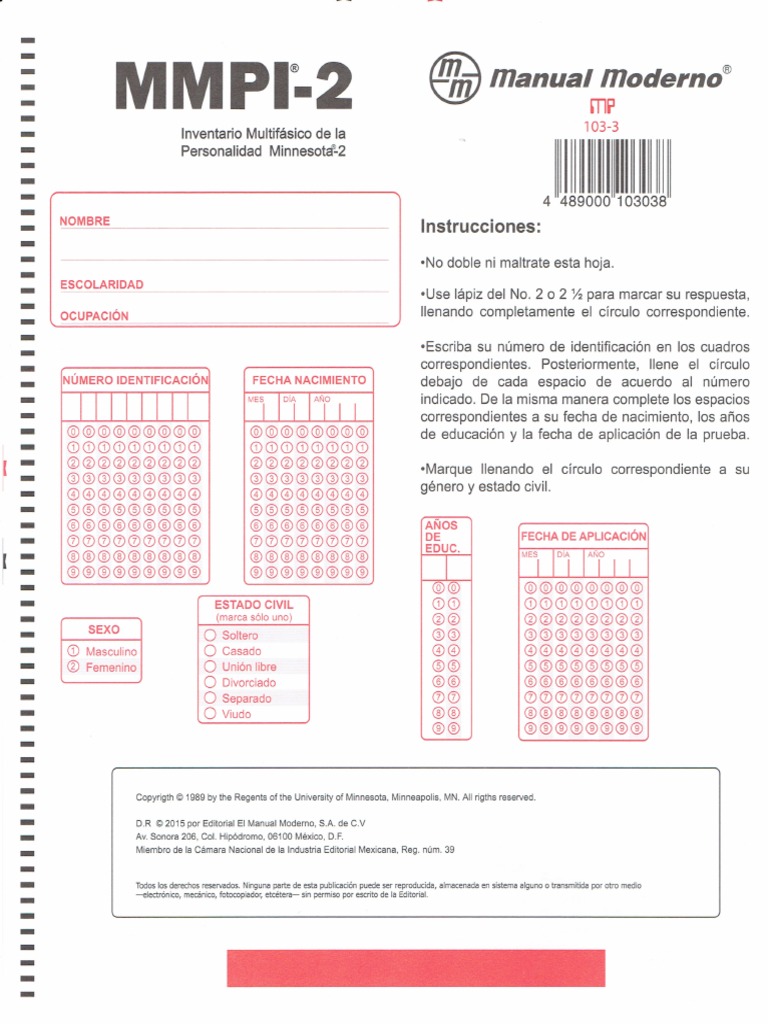 Hoja de Respuesta de Mmpi r2 | PDF | Pruebas psicologicas | Opción multiple
