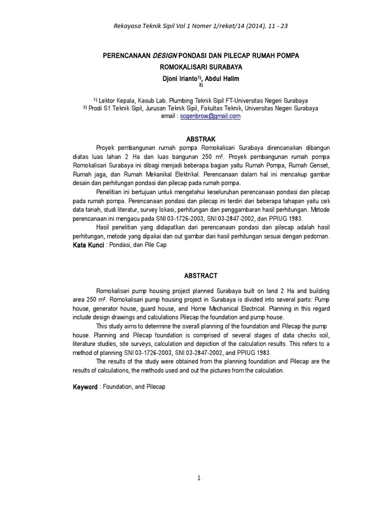 Perencanaan Pondasi Rumah Pompa Surabaya | PDF