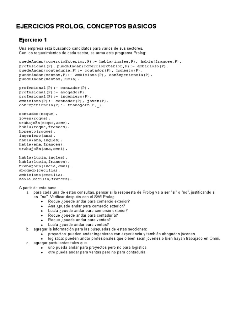 Ejercicios Prolog 1 | PDF