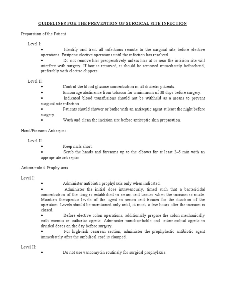 Guidelines For The Prevention of Surgical Site Infection | PDF ...