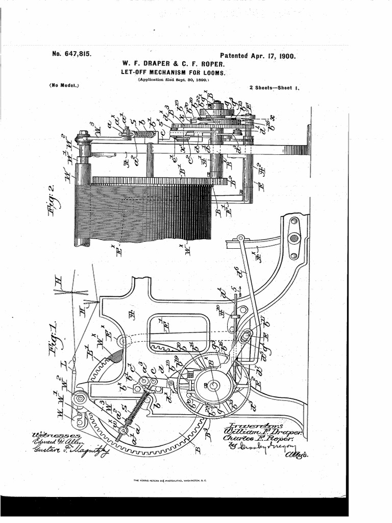 W. F. Draper & C. F. - Ruper.: Let-Dff Mechanism For Looms. | PDF ...