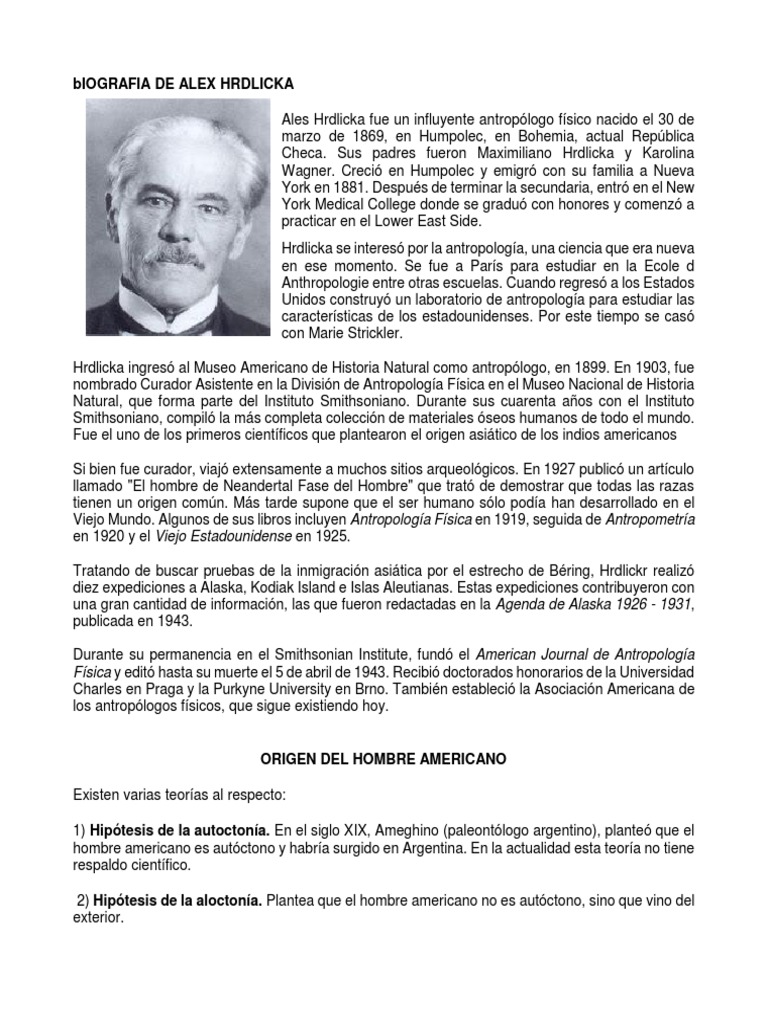 Biografía de Alex Hrdlicka: Antropólogo | PDF | Américas
