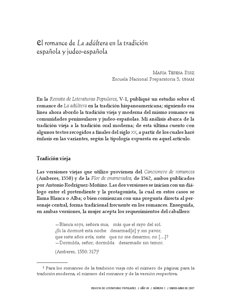 La adúltera en tradiciones hispánicas | PDF | Adulterio | Mujer