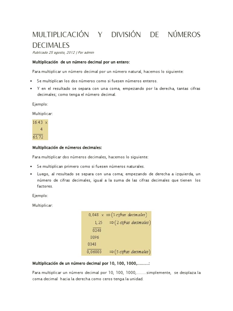 Multiplicación y División de Números Decimales | PDF | División ...