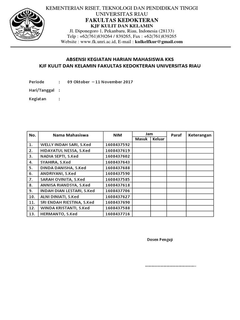 Absensi Kegiatan Mahasiswa KJF 2017 | PDF