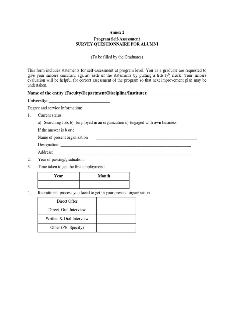 Survey Questionnaire For Alumni | PDF | Educational Assessment | Curriculum