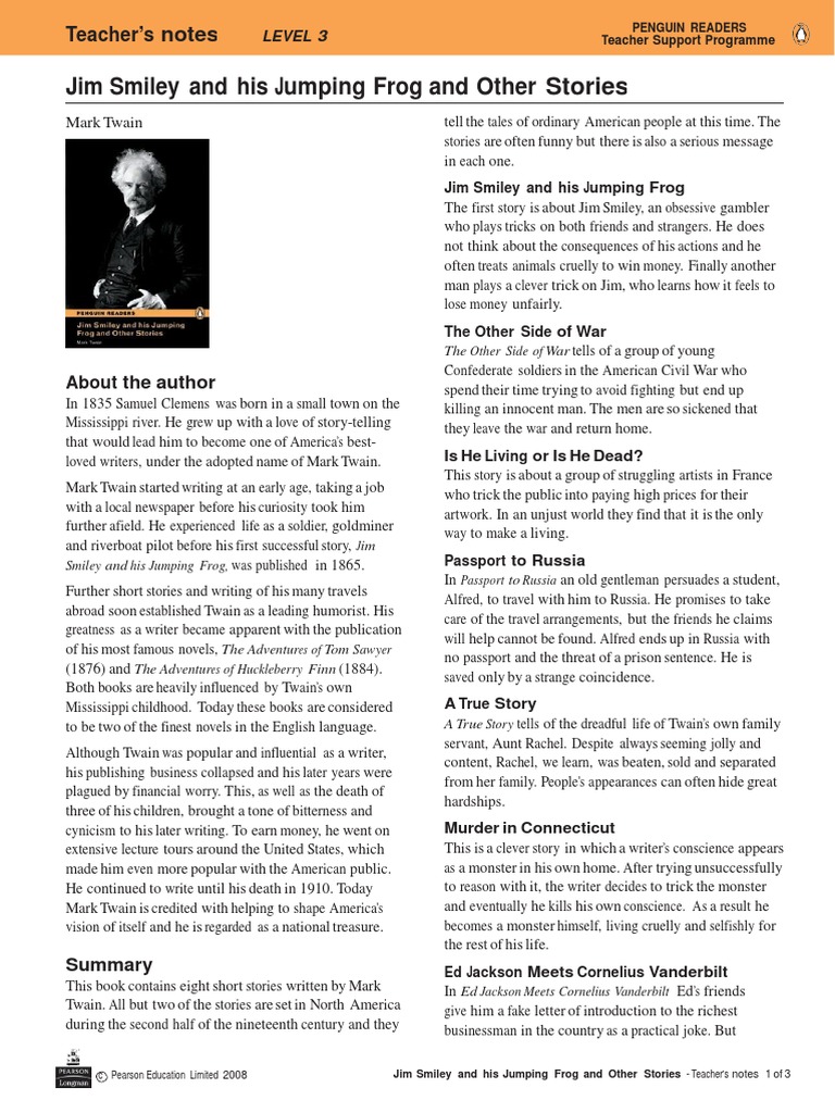 Jim Smiley and His Jumping Frog and Other Stories: Teacher 'S Notes ...