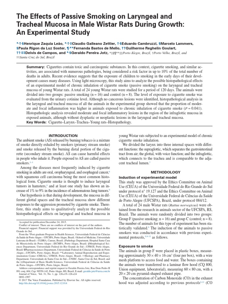 The Effects of Passive Smoking On Laryngeal and Tracheal Mucosa in Male ...