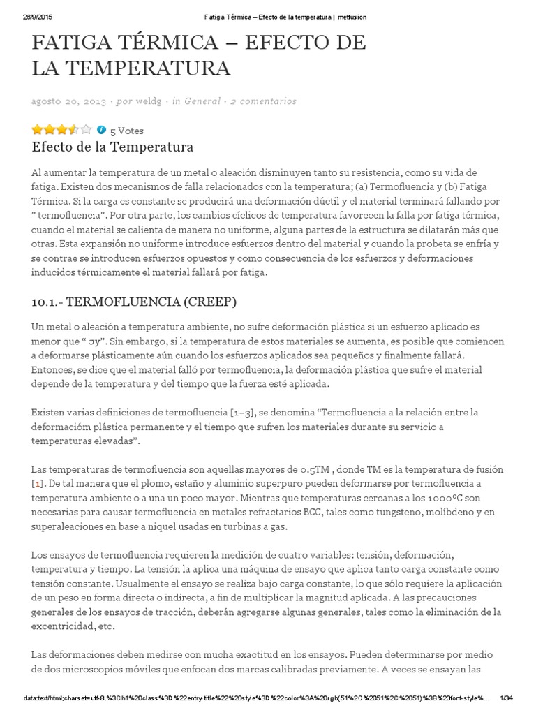 Fatiga Térmica - Efecto de La Temperatura - Metfusion | PDF | Fatiga ...