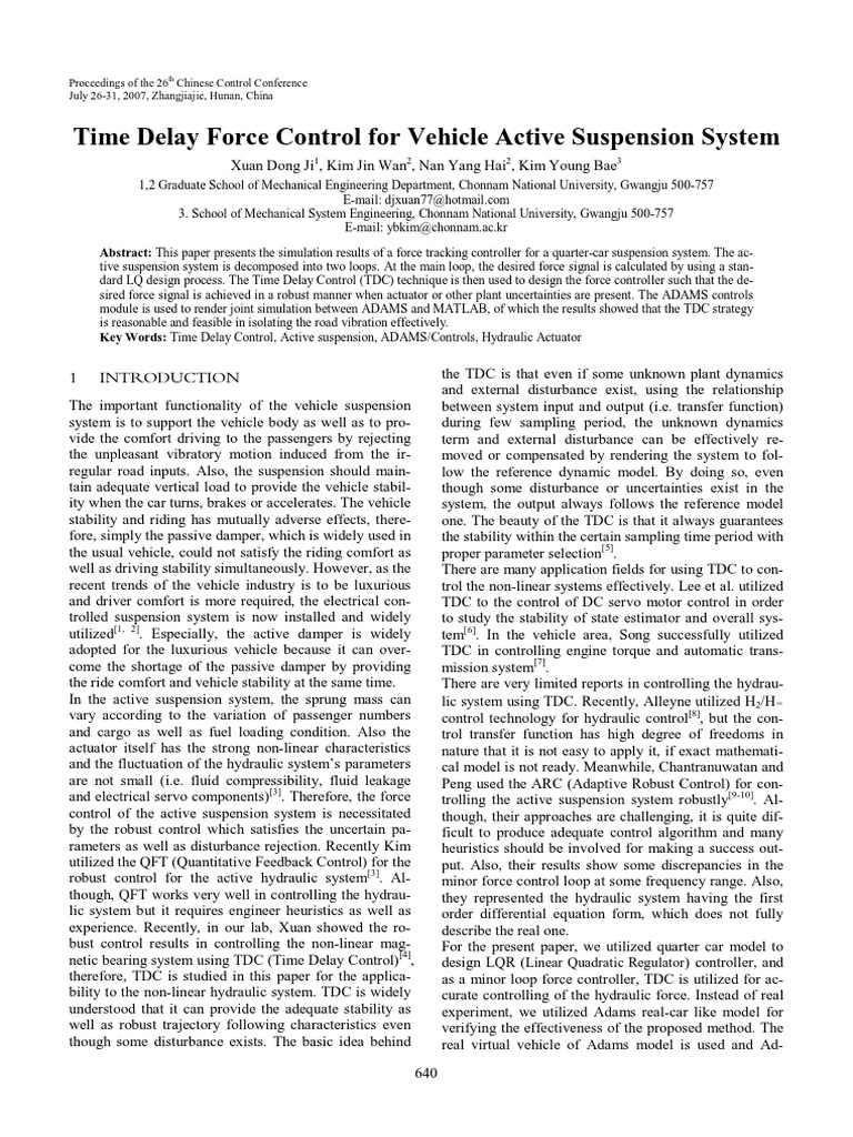 Time Delay Force Control For Vehicle Active Suspension System - Ji | PDF | Control Theory ...