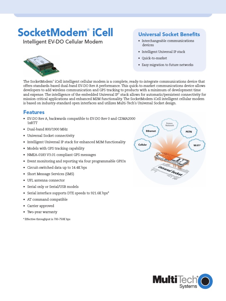 Socketmodem Icell: Intelligent Ev-Do Cellular Modem | PDF | Computer ...