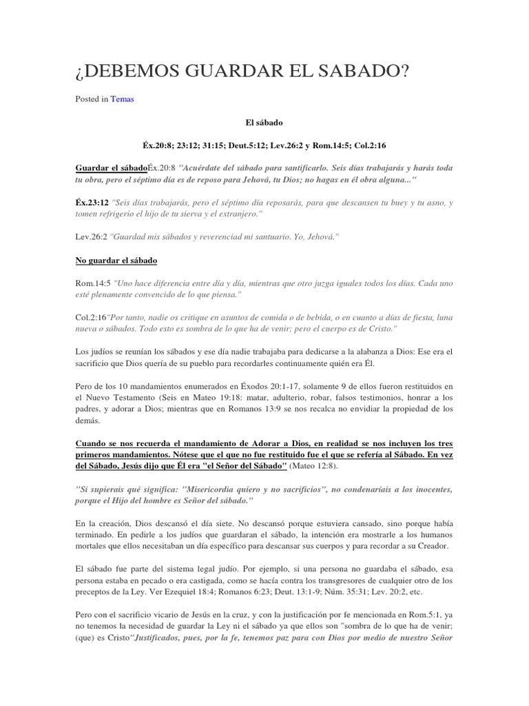 Debemos Guardar El Sabado | PDF | La resurrección de Jesús | Shabat