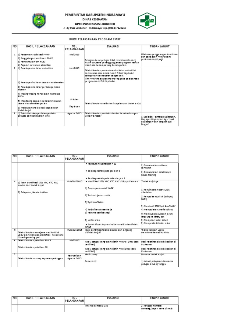 Bukti Pelaksanaan Program PMKP | PDF