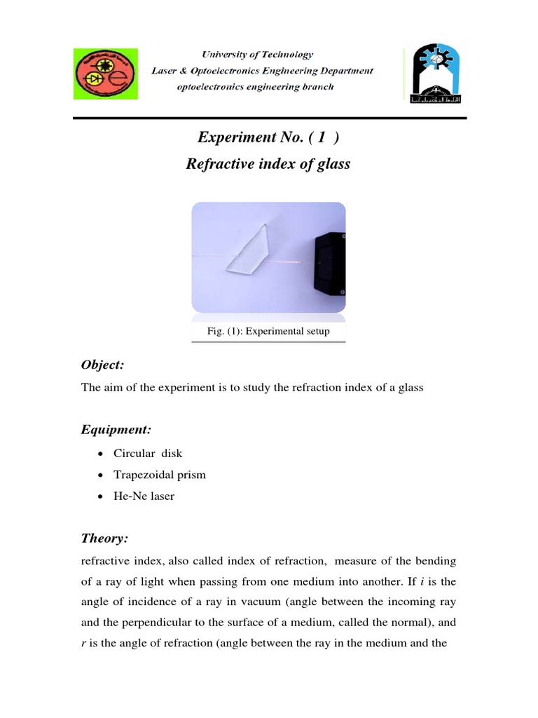 Refractive Index of Glass Experiment | PDF | Science & Mathematics