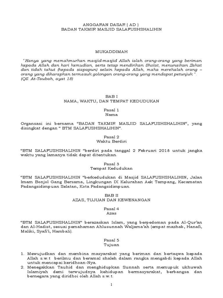 Draft AD ART Masjid | PDF