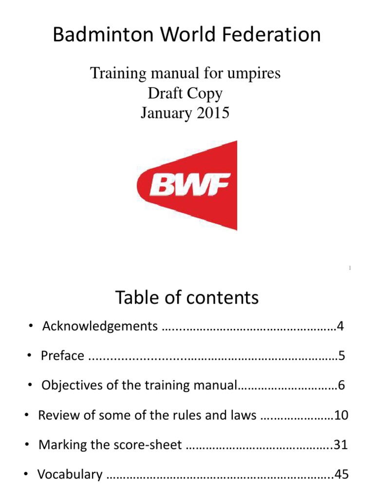 BWF Umpire Training Manual - January 2015 | PDF | Referee | Sports