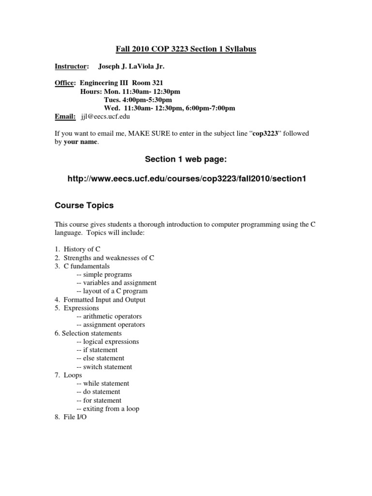 Syllabus | Download Free PDF | C (Programming Language) | Pointer (Computer Programming)