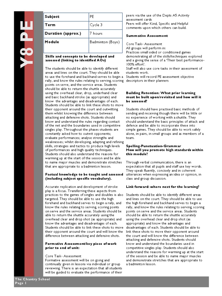 Y8Cy3 PE | PDF | Educational Assessment | Bowling (Cricket)