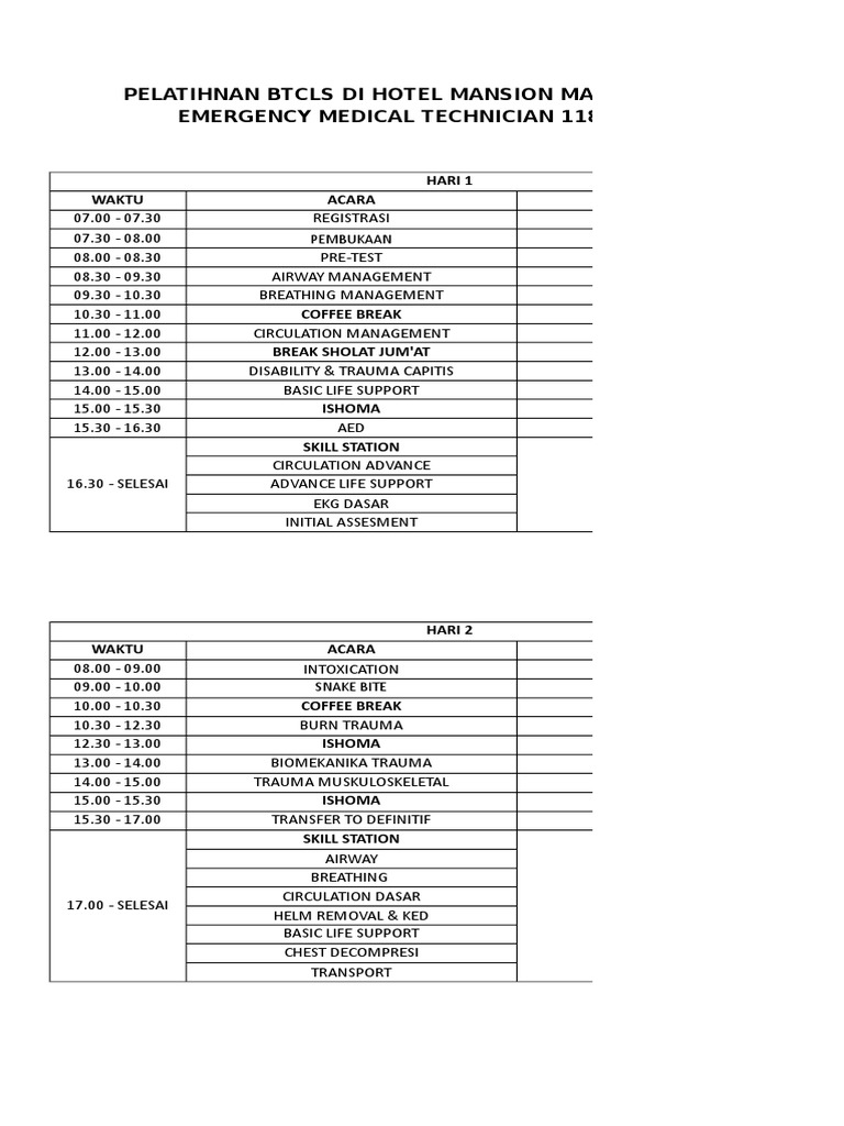 Jadwal Btcls | PDF | Emergency Medical Technician | Medical Procedures