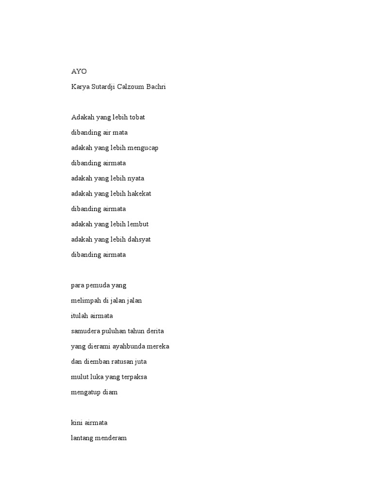 Puisi "Ayo" Karya Sutardji Calzoum Bachri | PDF | Puisi