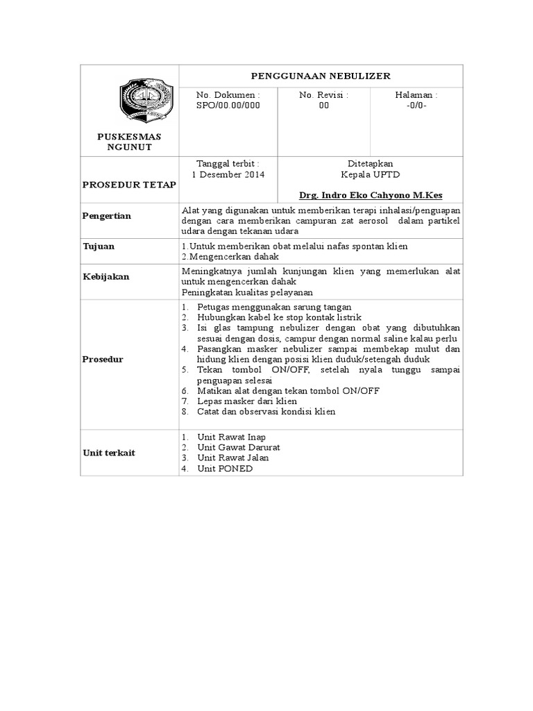 Spo Penggunaan Nebulizer | PDF | Kesehatan Holistik