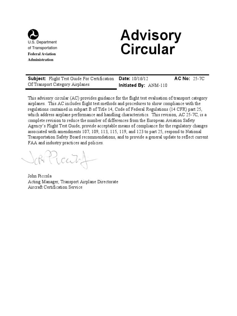 AC 25-7C Flight Test Guide For Certification of Transport Category ...