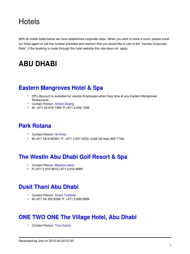 Corporate Hotel Rates for Jacobs Employees | PDF
